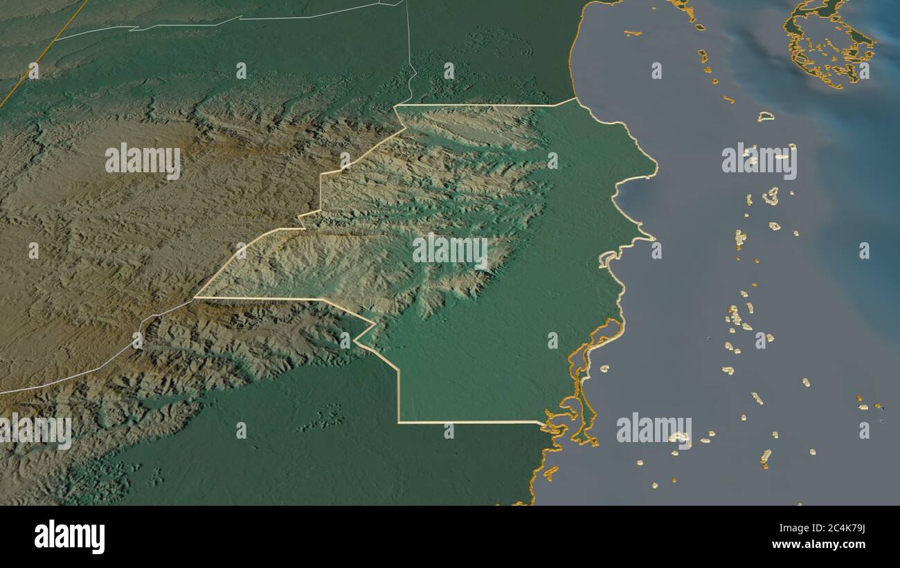 Zoom in on Stann Creek (district of Belize) outlined. Oblique ...