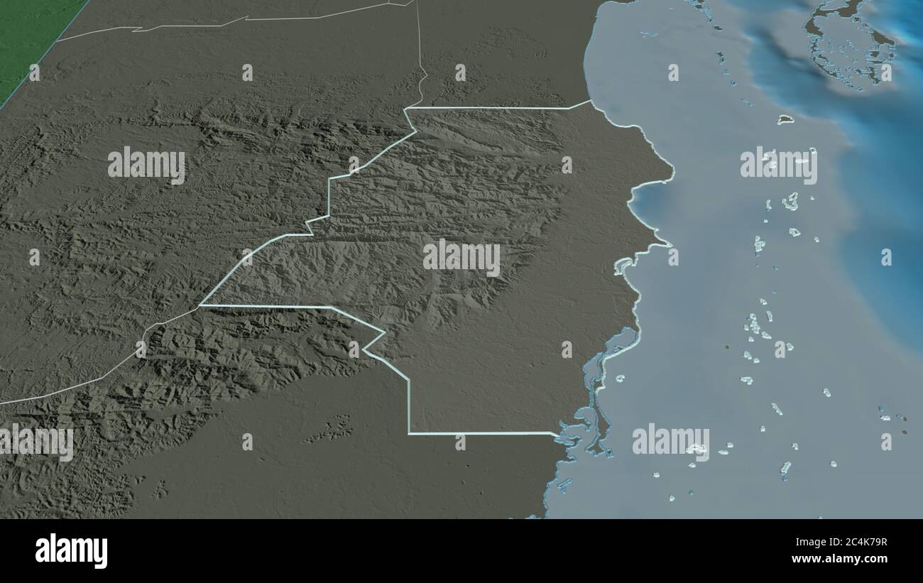 Zoom in on Stann Creek (district of Belize) outlined. Oblique ...