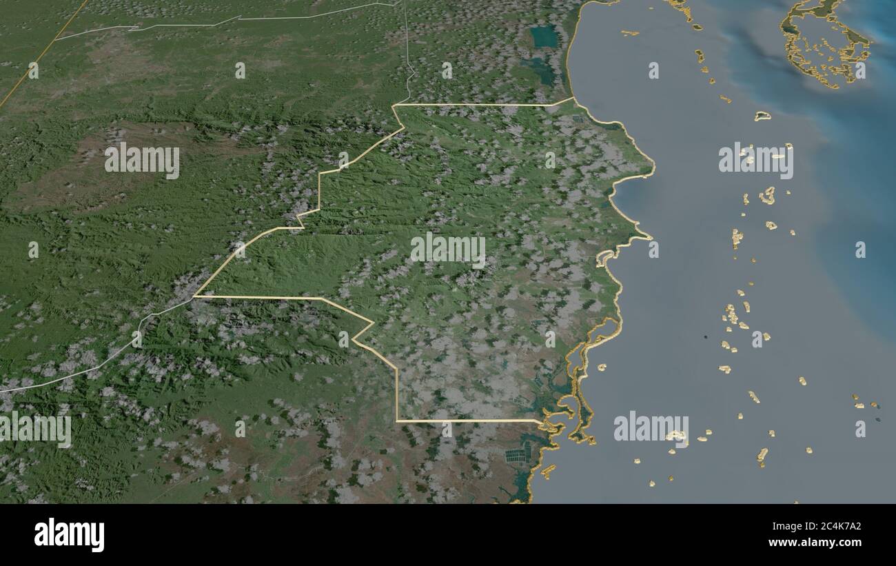 Zoom in on Stann Creek (district of Belize) outlined. Oblique ...