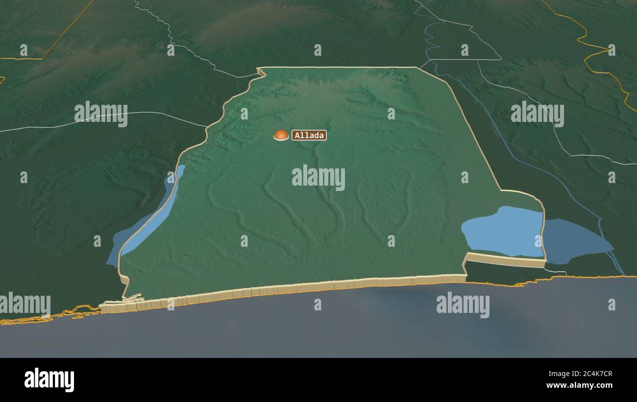 Zoom in on Atlantique (department of Benin) extruded. Oblique ...