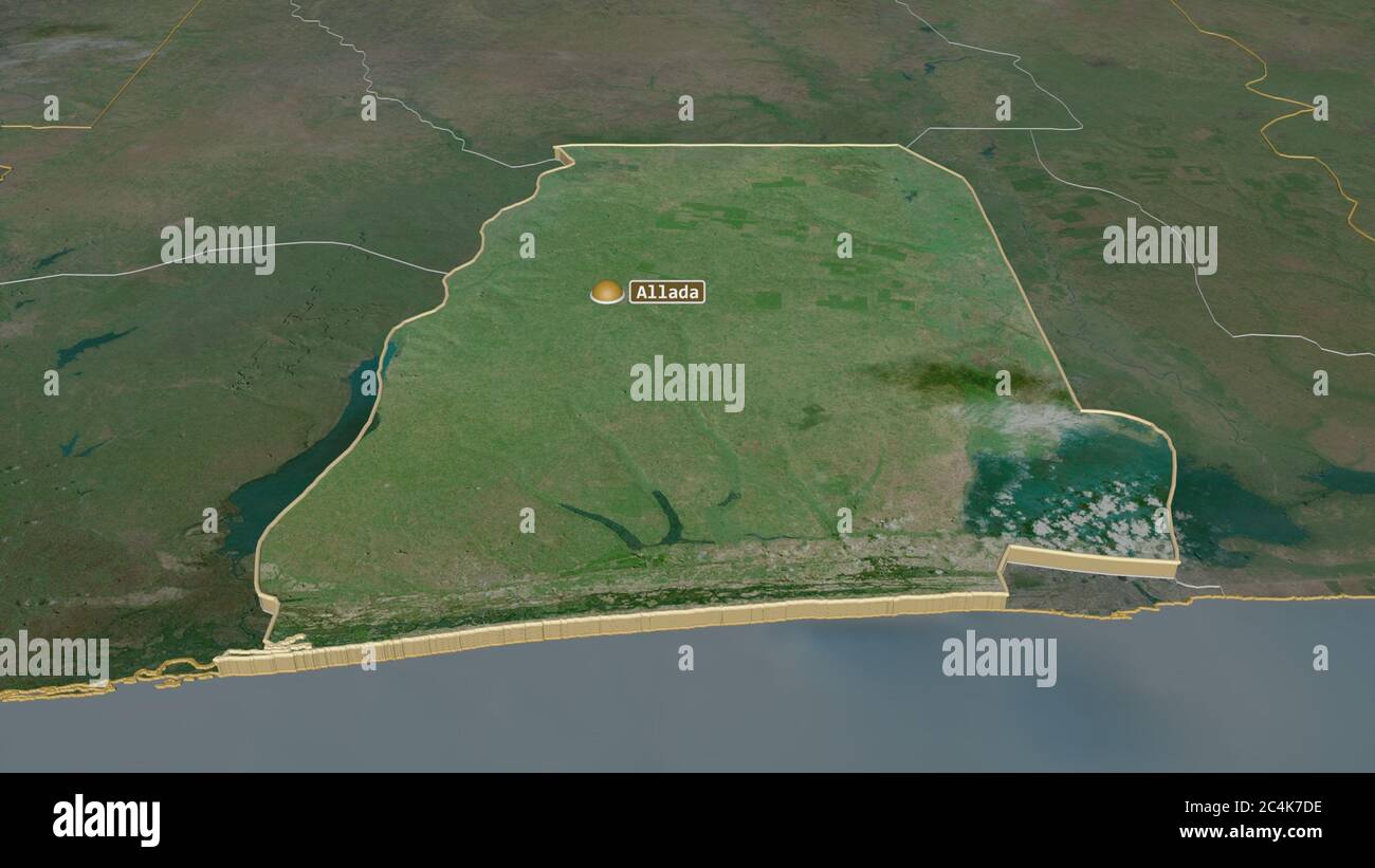 Zoom in on Atlantique (department of Benin) extruded. Oblique ...