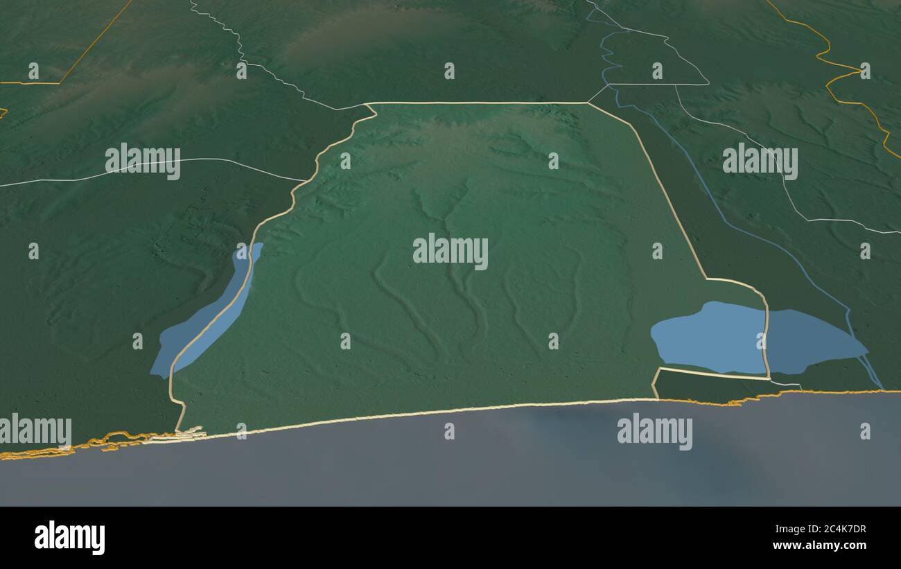 Zoom in on Atlantique (department of Benin) outlined. Oblique ...