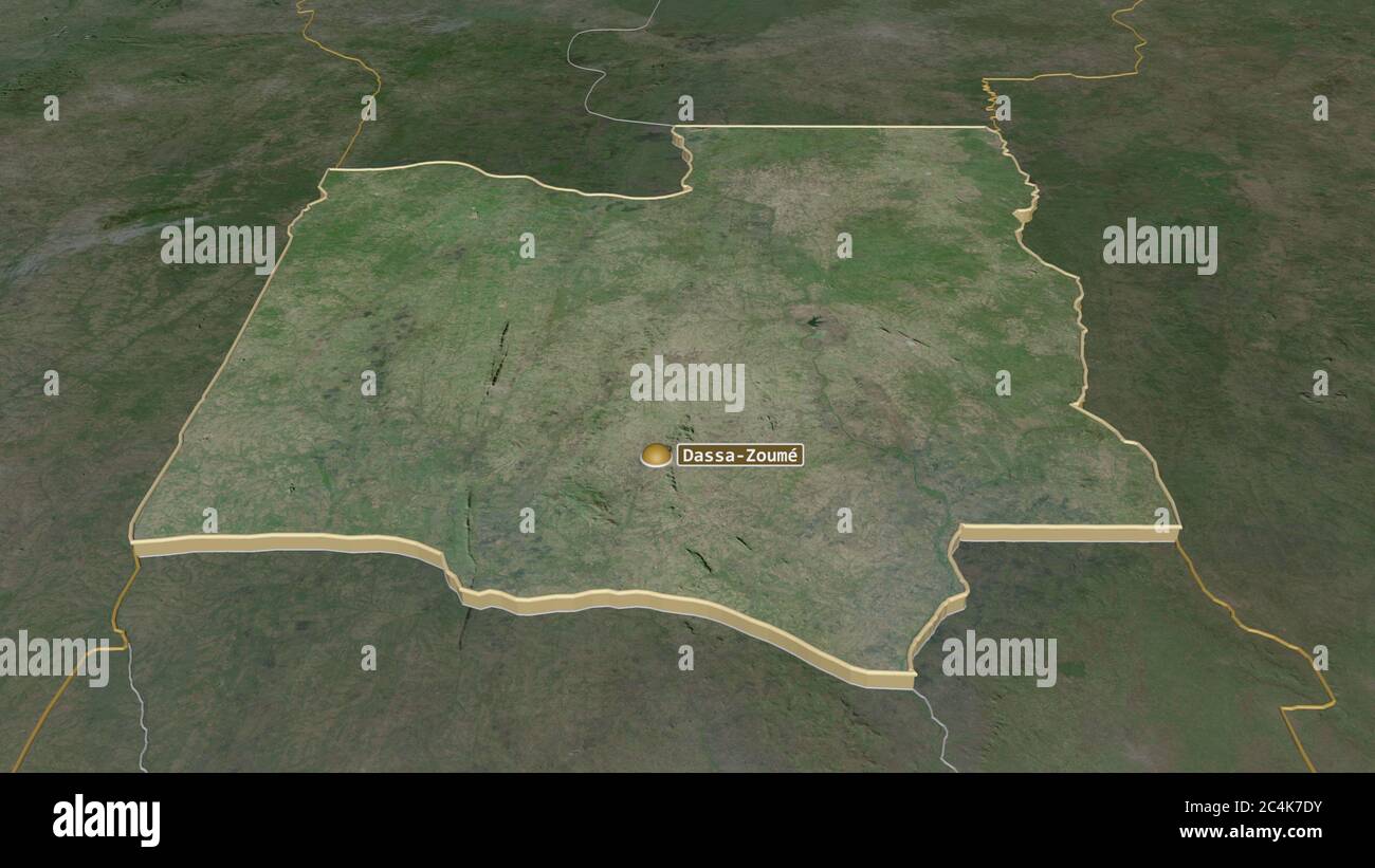 Zoom in on Collines (department of Benin) extruded. Oblique perspective ...