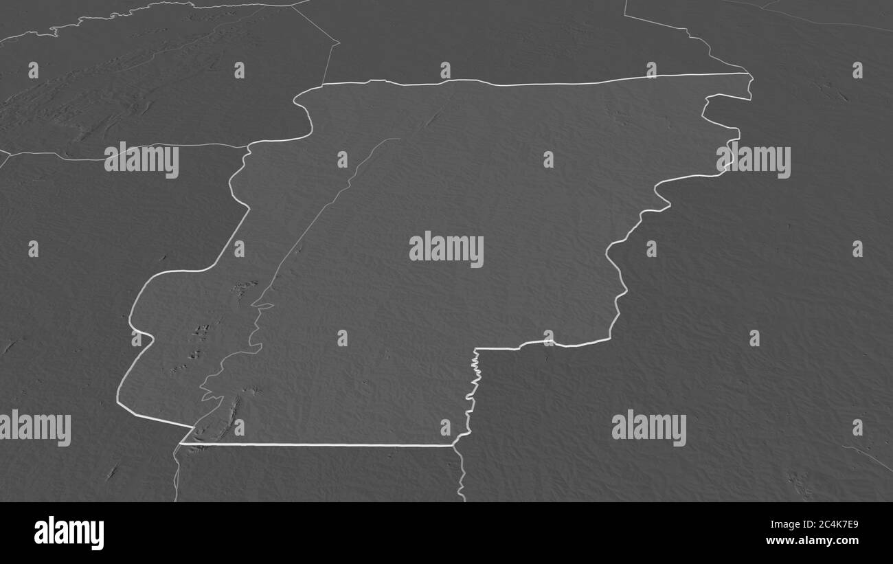 Zoom in on Borgou (department of Benin) outlined. Oblique perspective ...