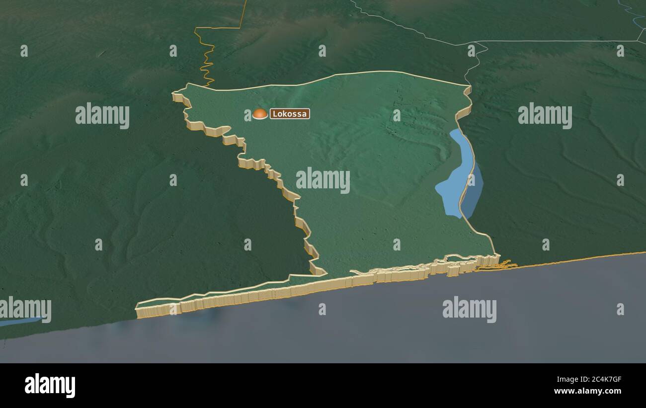 Zoom in on Mono (department of Benin) extruded. Oblique perspective ...