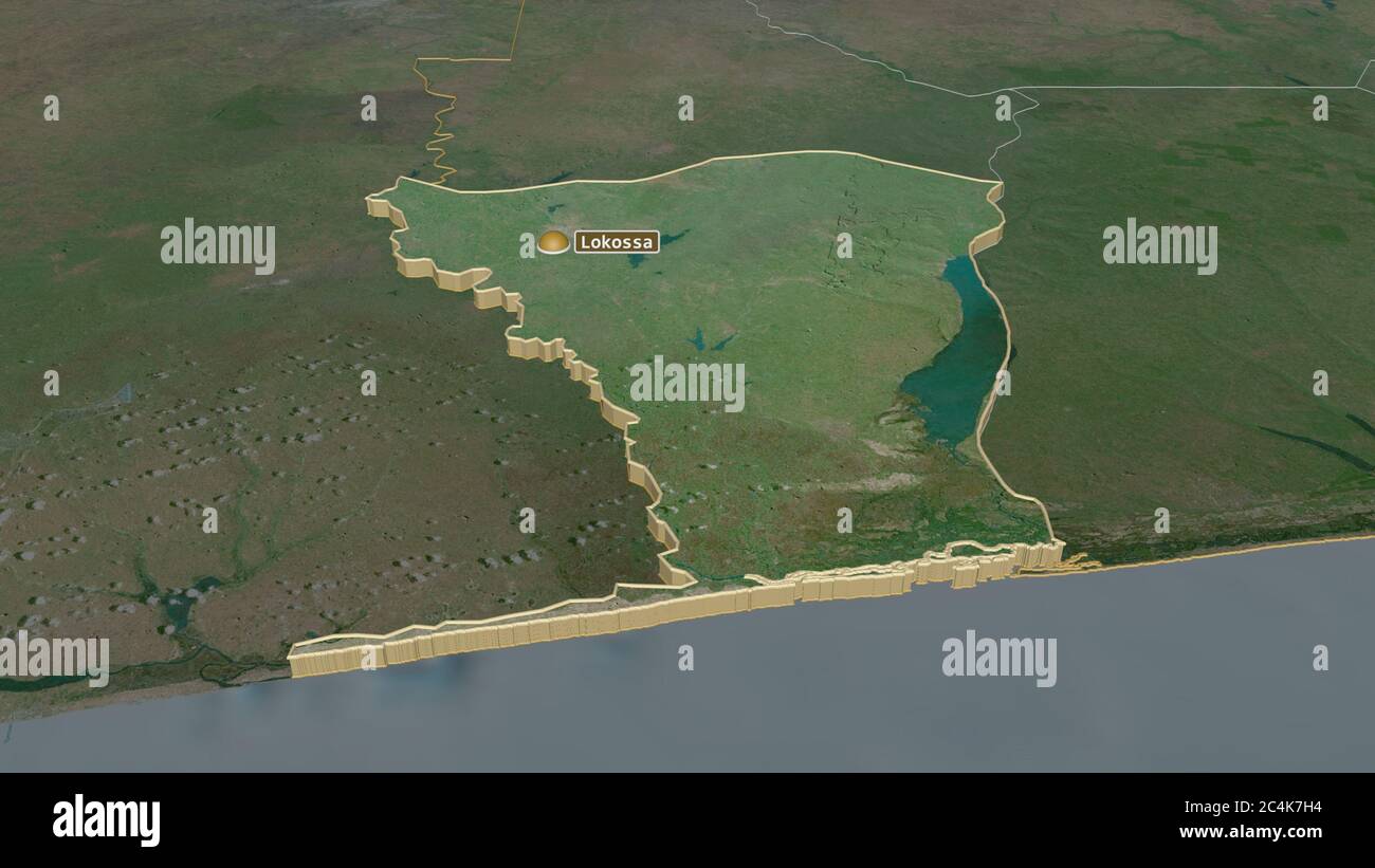 Zoom in on Mono (department of Benin) extruded. Oblique perspective ...