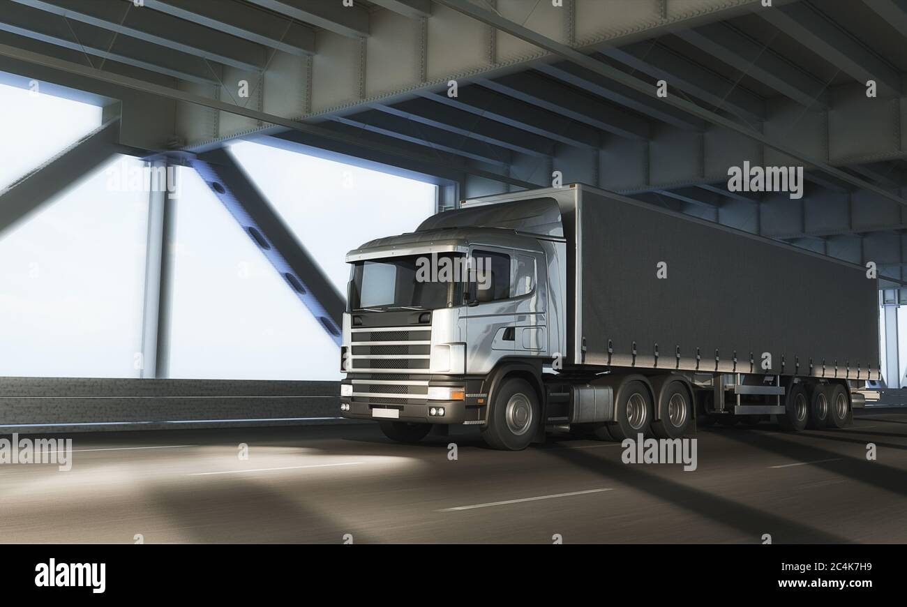 Semi Trailer Truck with Other Vehicles Moving on Bridge Stock Photo - Alamy