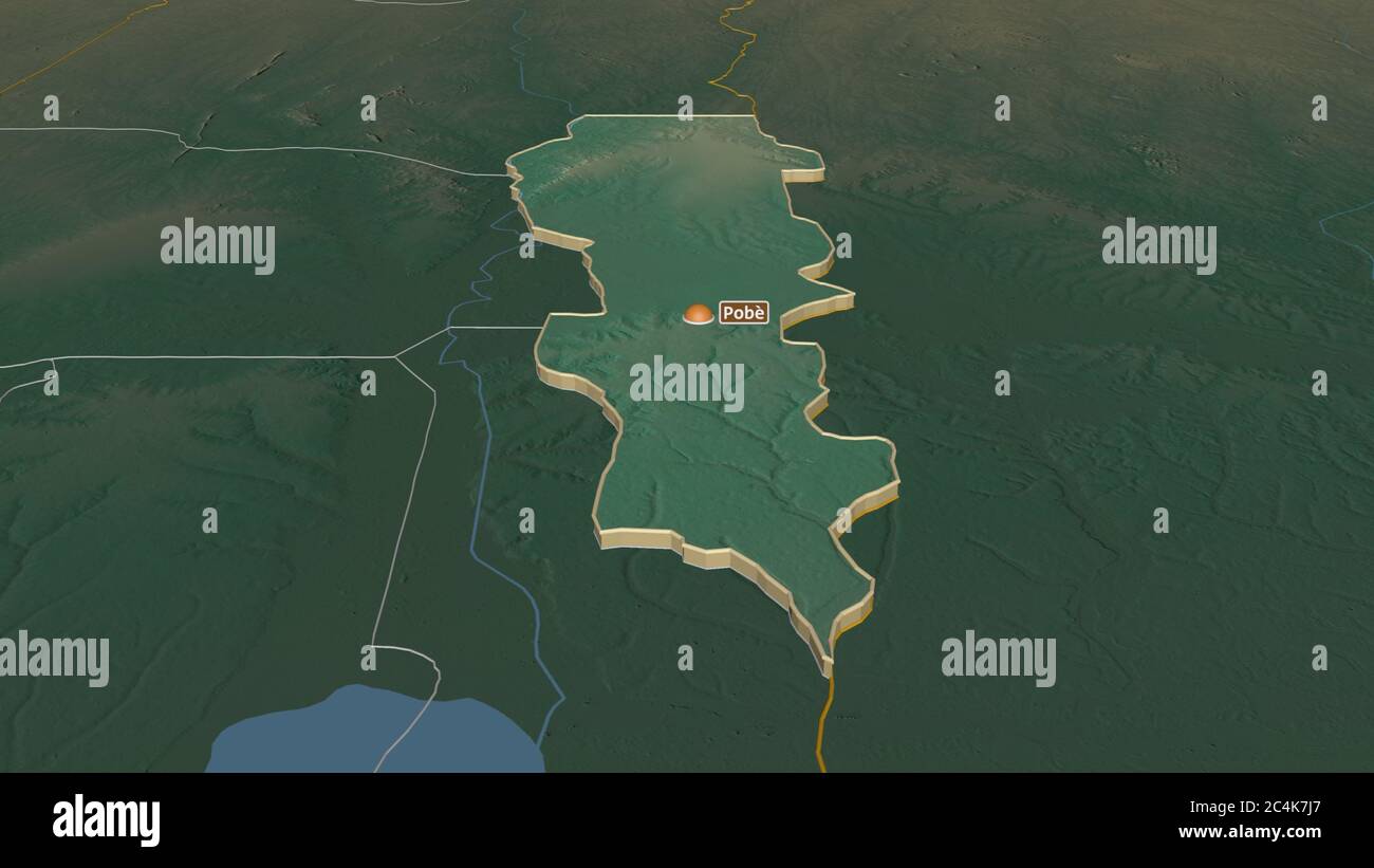 Zoom in on Plateau (department of Benin) extruded. Oblique perspective ...