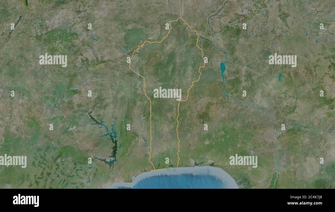 Outlined shape of the Benin area. Satellite imagery. 3D rendering Stock ...