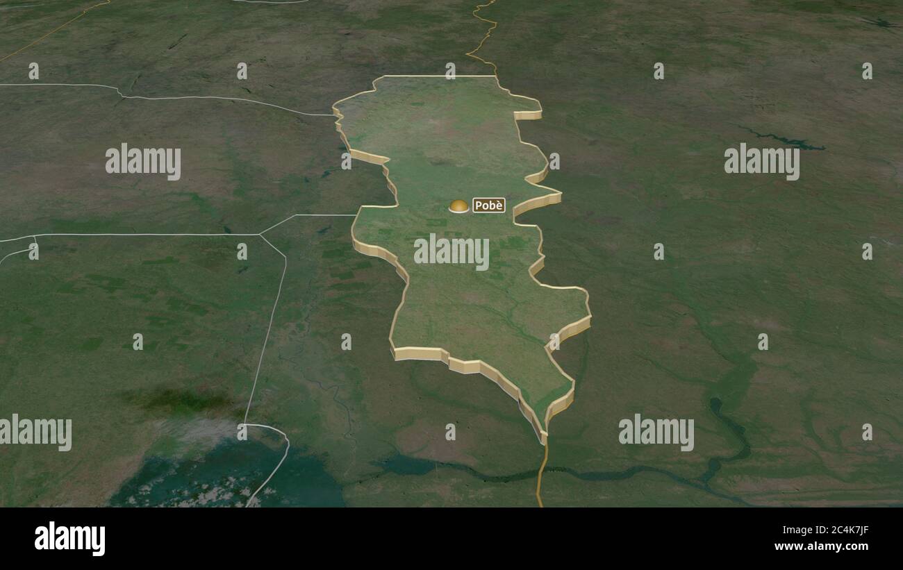 Zoom in on Plateau (department of Benin) extruded. Oblique perspective ...