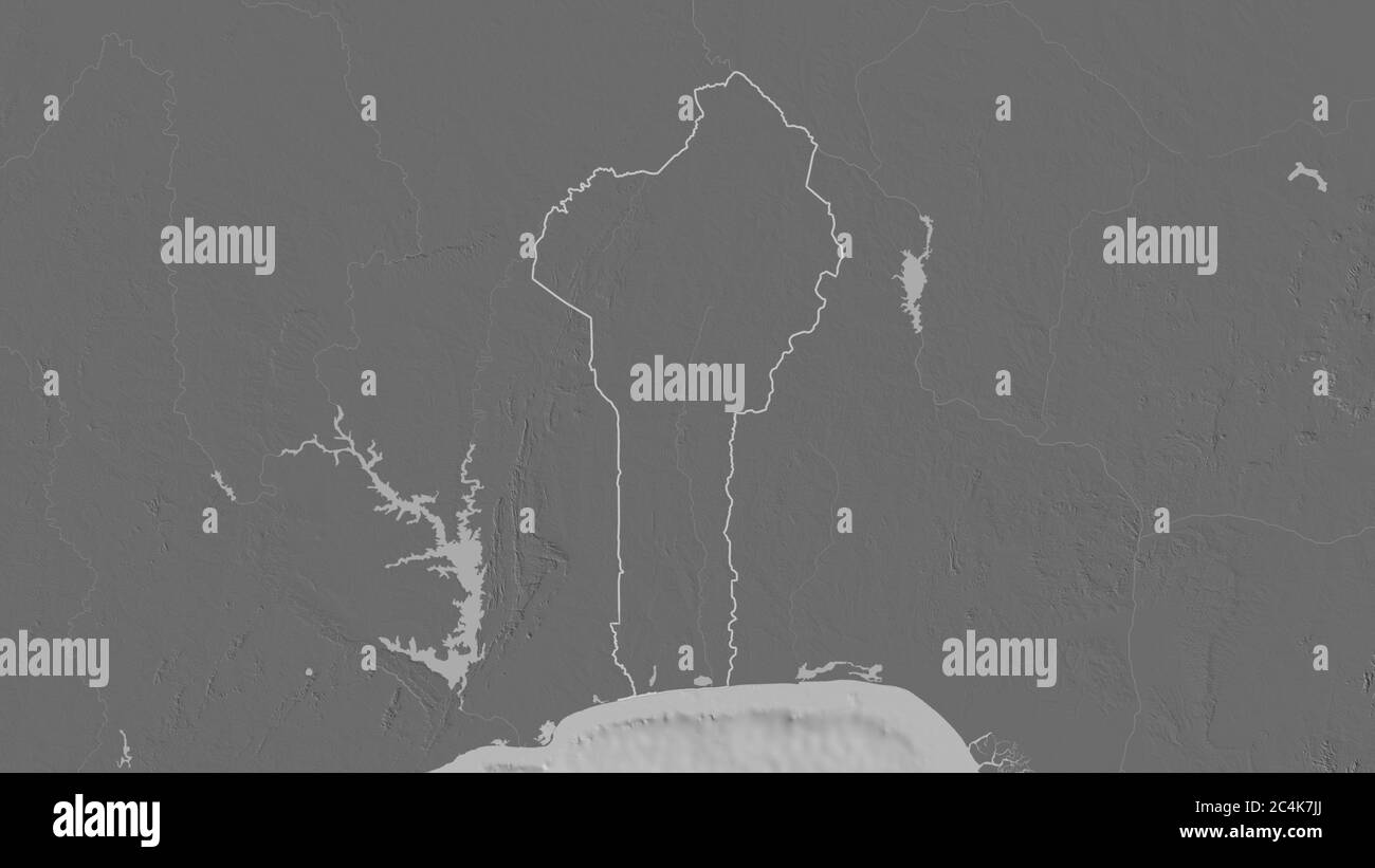 Outlined shape of the Benin area. Bilevel elevation map with surface ...