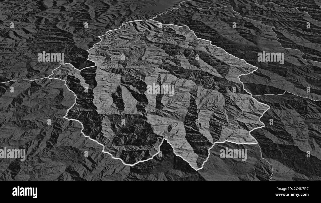 Zoom in on Haa (district of Bhutan) outlined. Oblique perspective ...