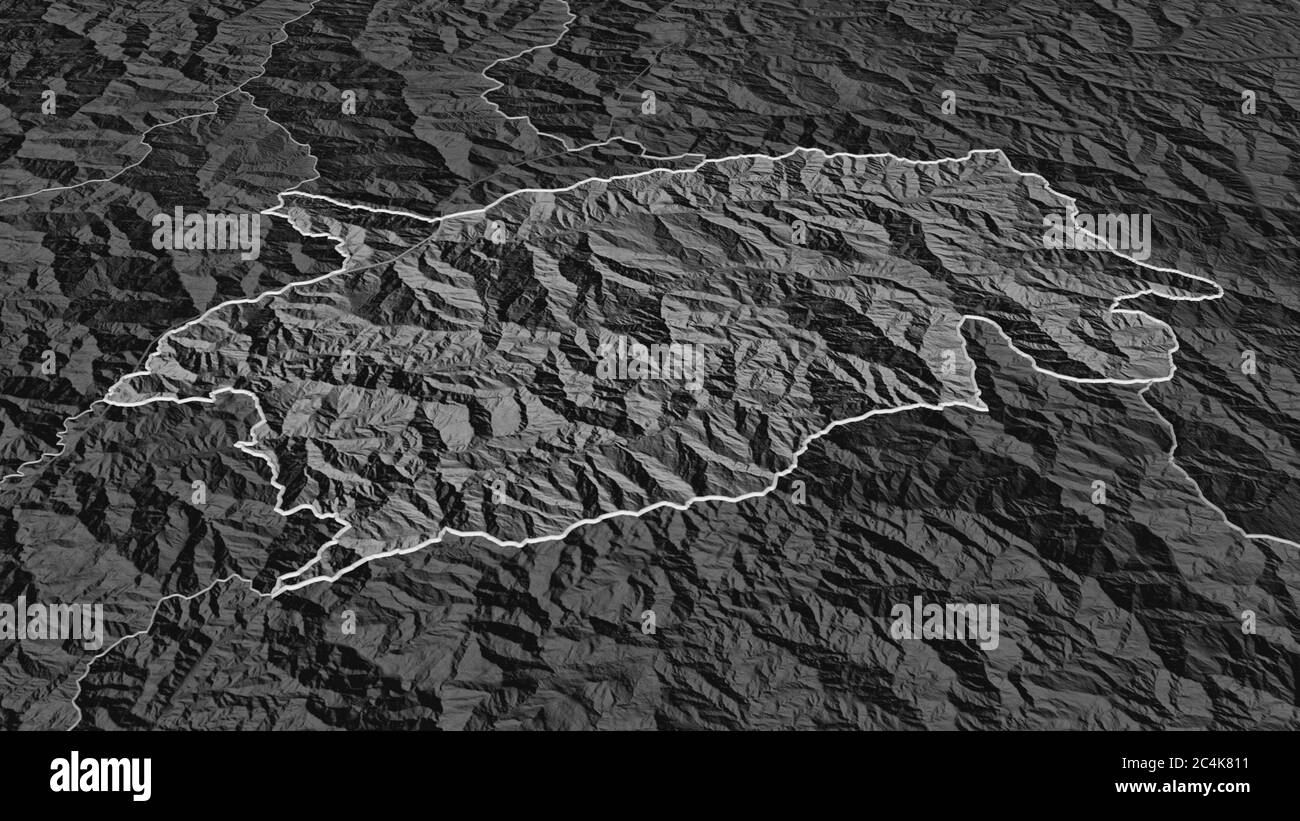 Zoom in on Trashigang (district of Bhutan) outlined. Oblique ...