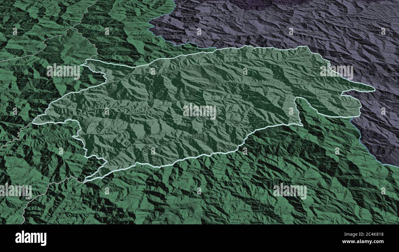 Zoom in on Trashigang (district of Bhutan) outlined. Oblique ...