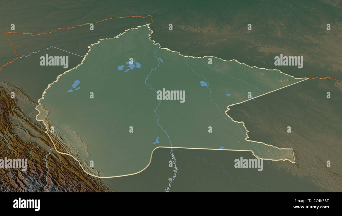 Zoom in on El Beni (department of Bolivia) outlined. Oblique ...