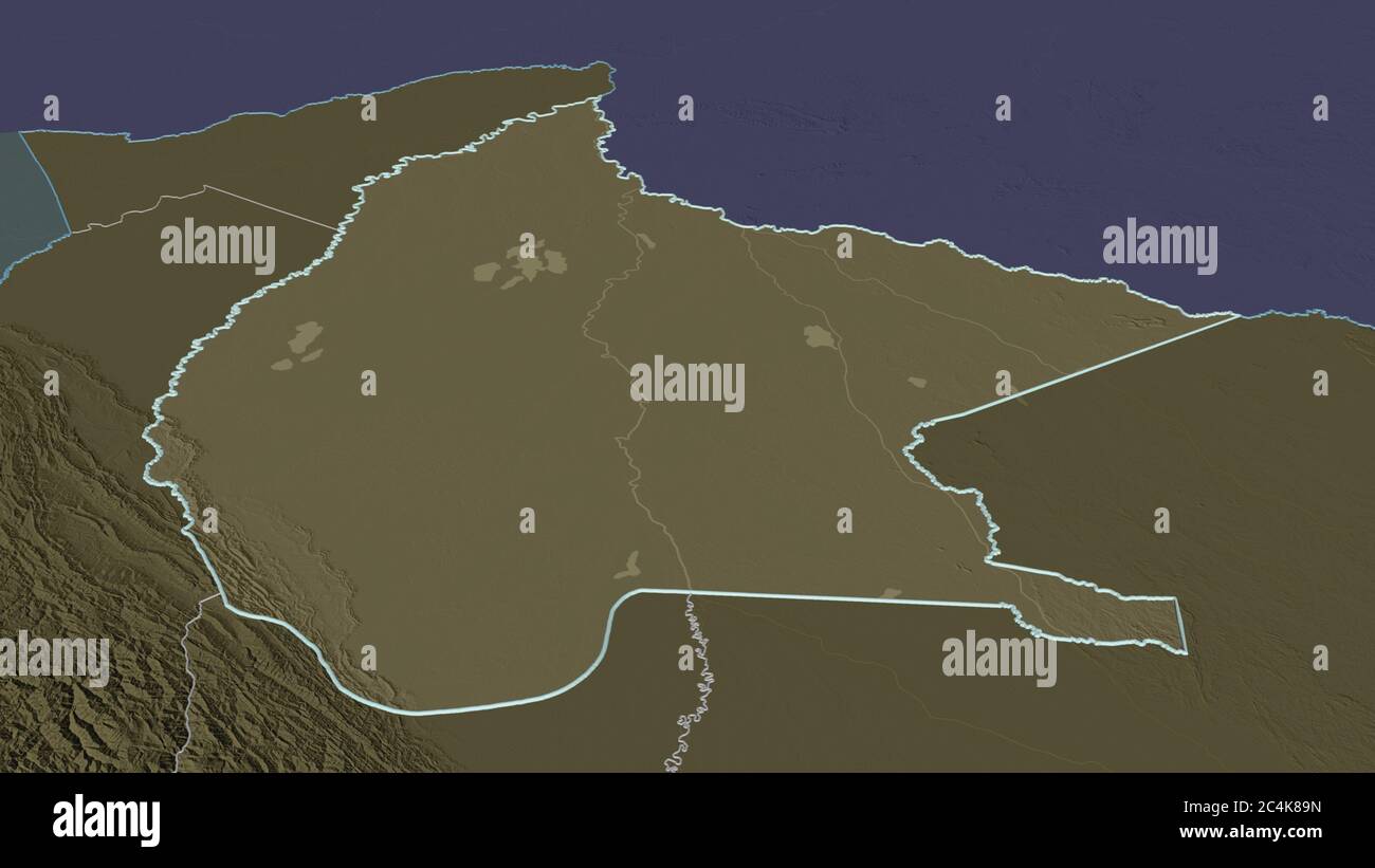 Zoom in on El Beni (department of Bolivia) outlined. Oblique ...