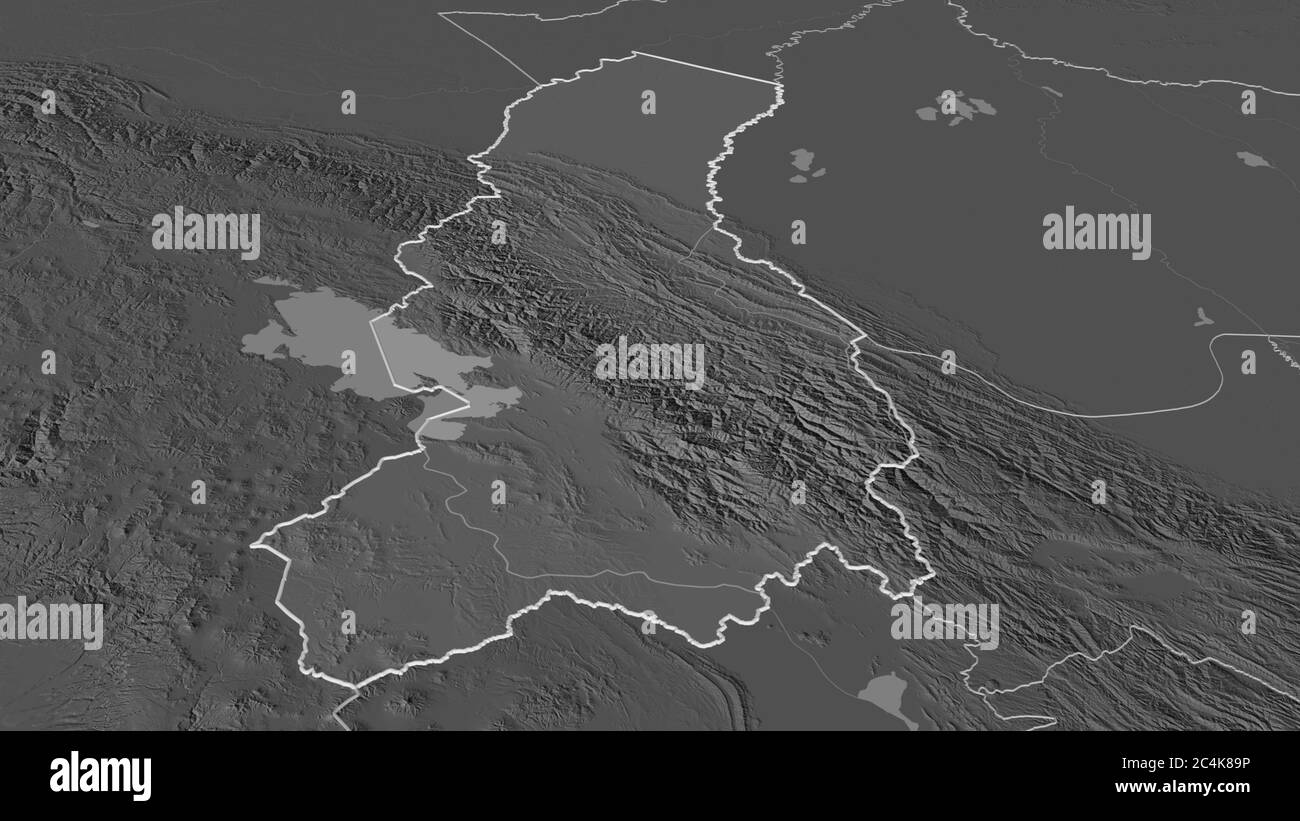 Zoom in on La Paz (department of Bolivia) outlined. Oblique perspective ...
