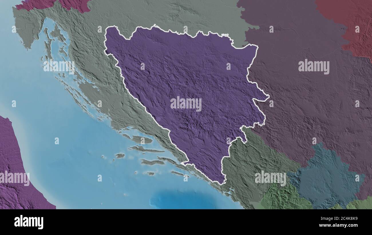 Outlined shape of the Bosnia and Herzegovina area. Colored and bumped ...