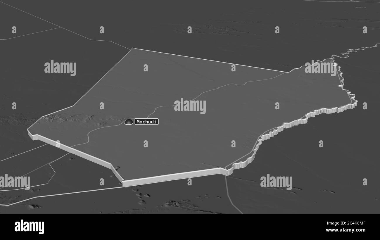 Zoom in on Kgatleng (district of Botswana) extruded. Oblique ...
