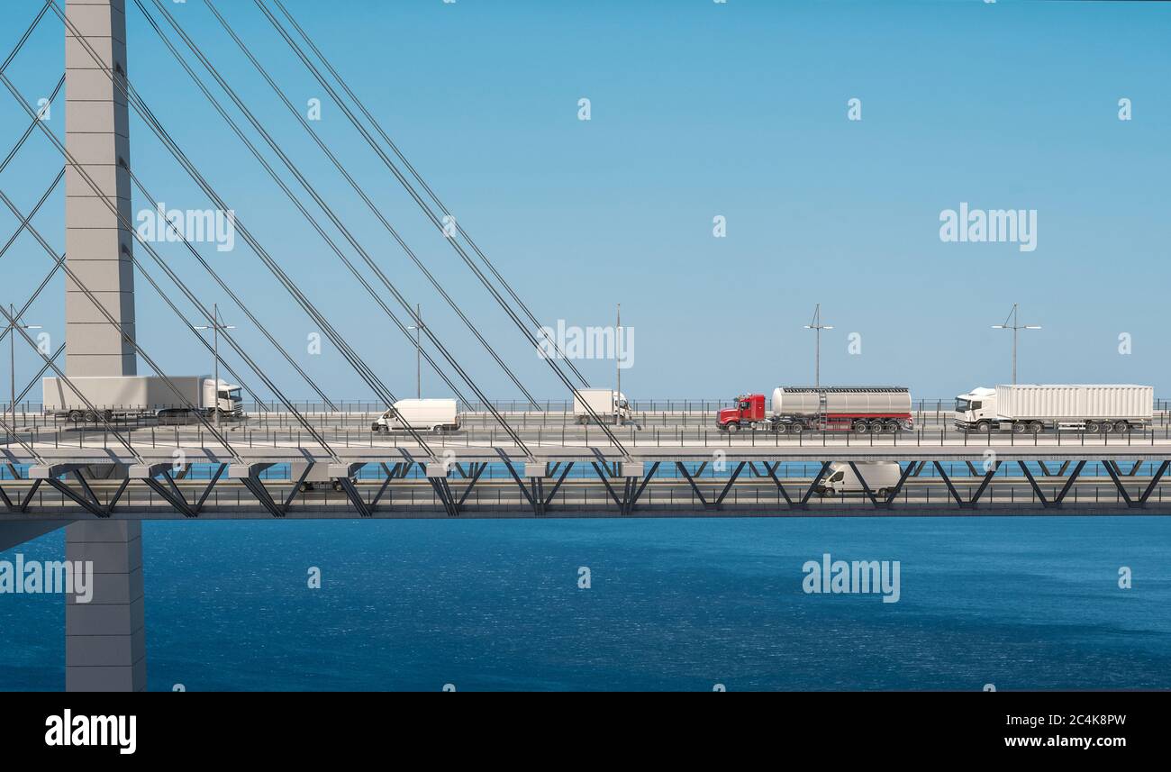 Side View of Double Decker Bridge with Commercial Vehicles Stock Photo ...