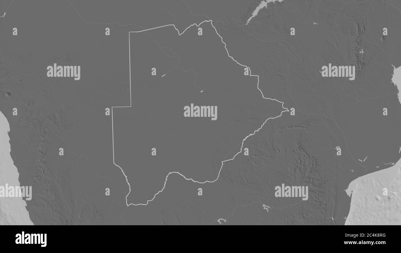 Outlined shape of the Botswana area. Bilevel elevation map with surface ...