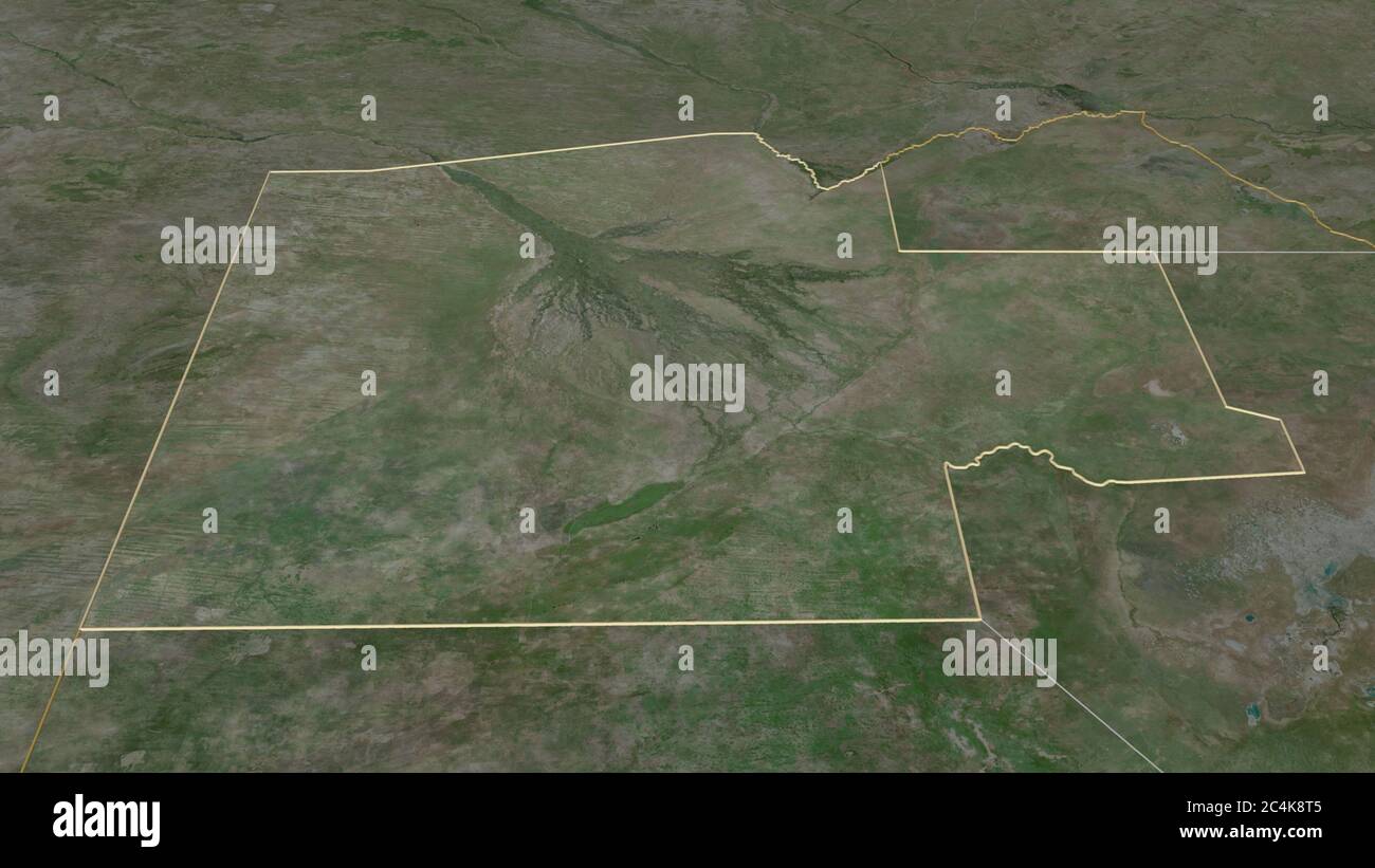 Zoom in on North-West (district of Botswana) outlined. Oblique ...
