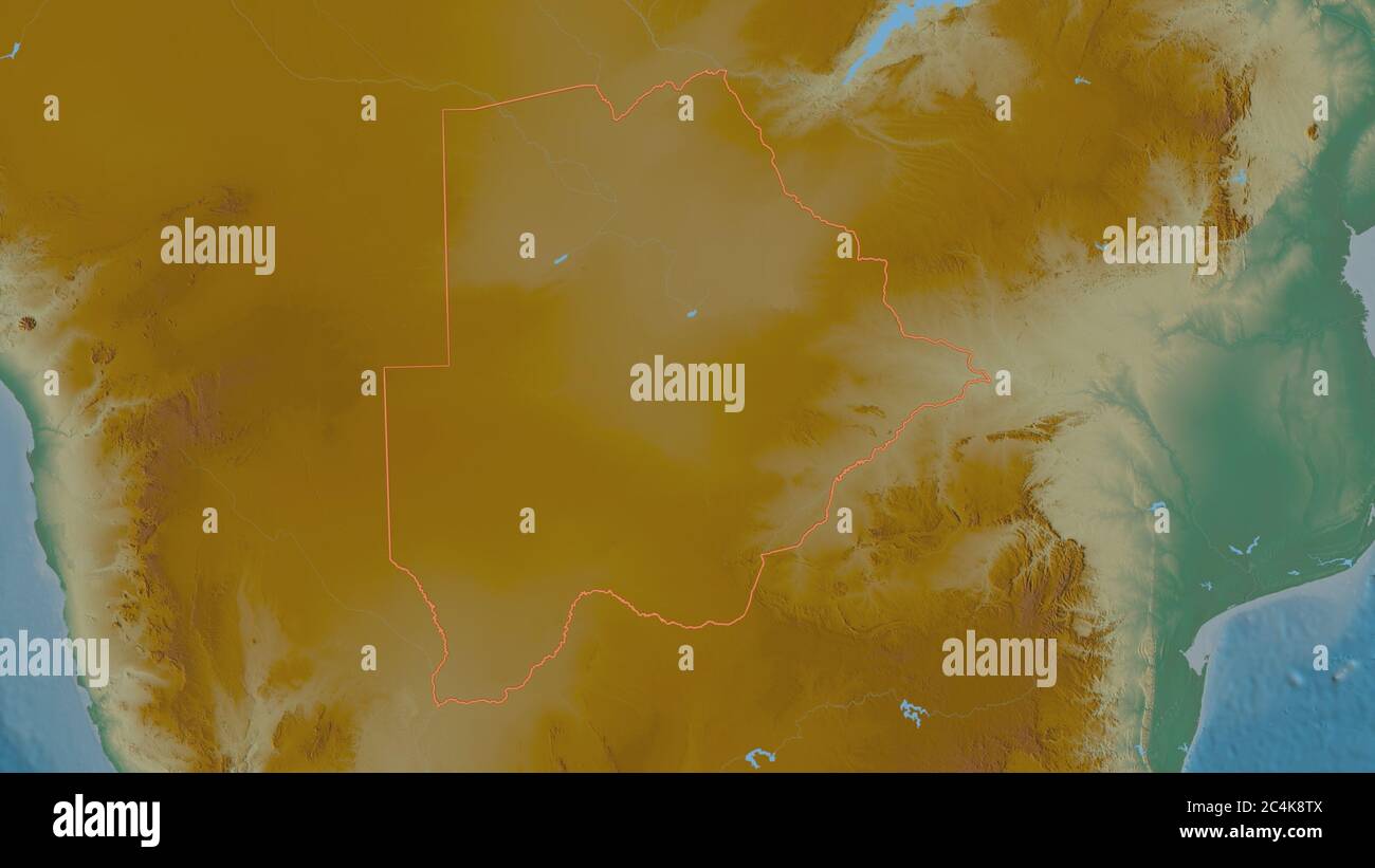 Outlined shape of the Botswana area. Topographic relief map with ...