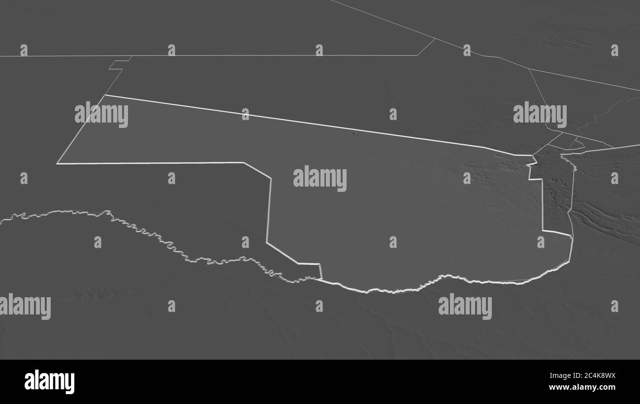 Zoom in on Southern (district of Botswana) outlined. Oblique ...