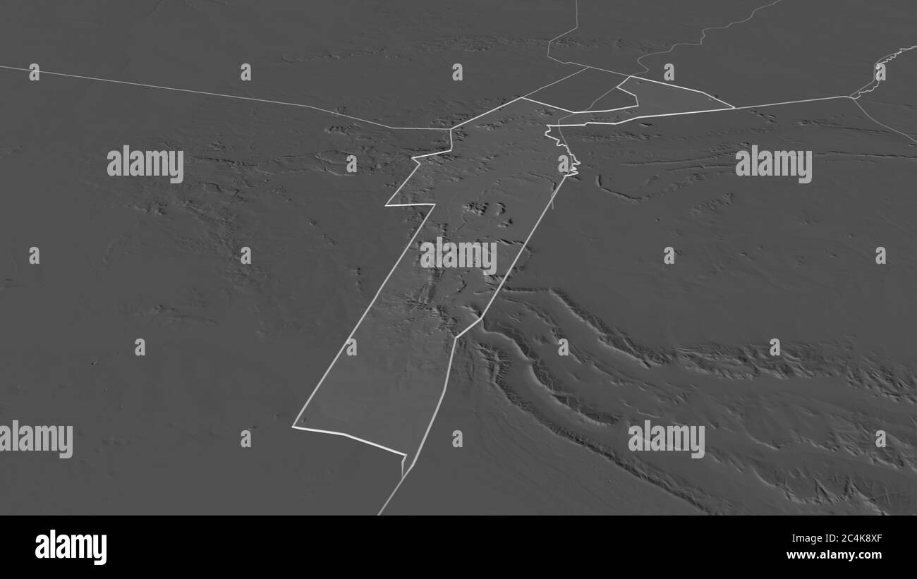 Zoom in on South-East (district of Botswana) outlined. Oblique ...