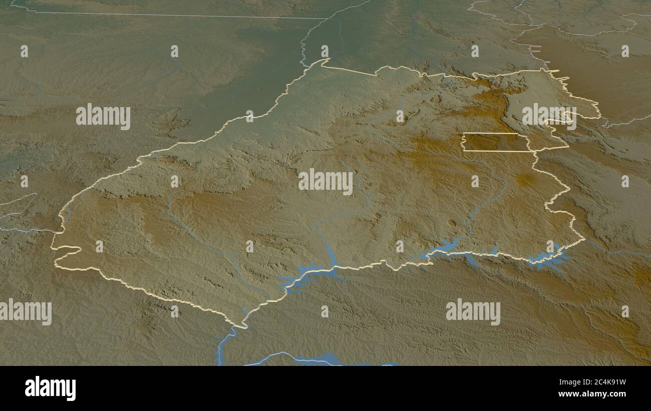 Zoom in on Goiás (state of Brazil) outlined. Oblique perspective ...