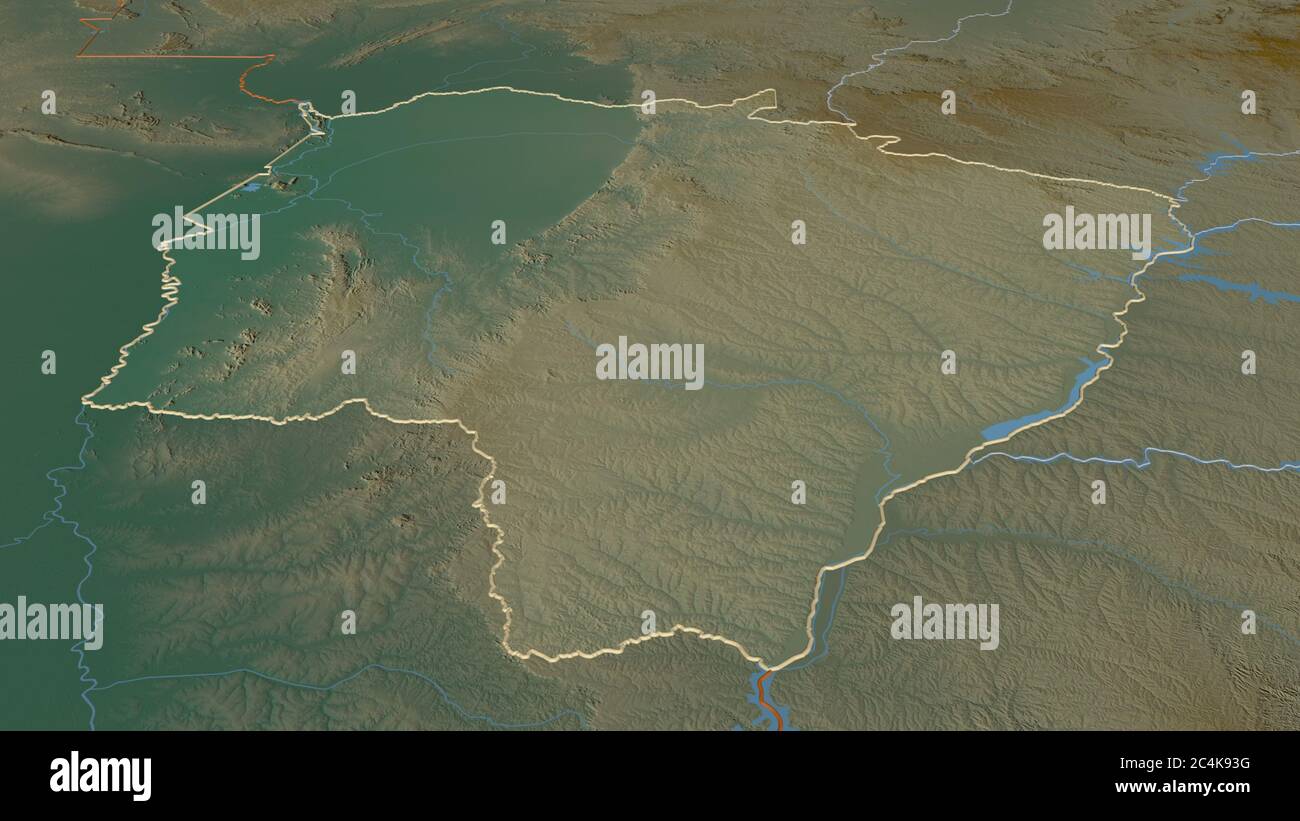 Zoom in on Mato Grosso do Sul (state of Brazil) outlined. Oblique ...