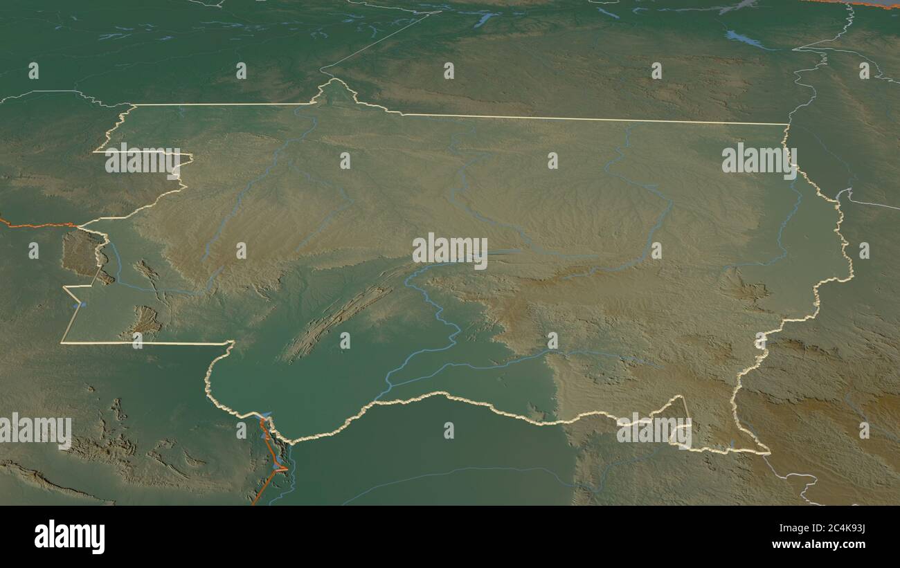 Zoom in on Mato Grosso (state of Brazil) outlined. Oblique perspective ...