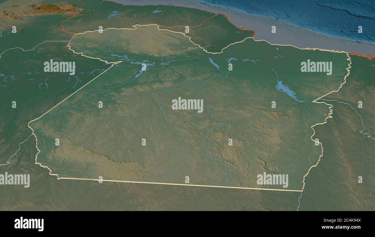 Zoom in on Pará (state of Brazil) outlined. Oblique perspective ...