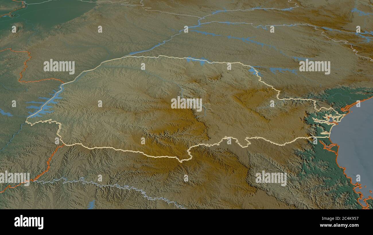 Zoom in on Paraná (state of Brazil) outlined. Oblique perspective ...