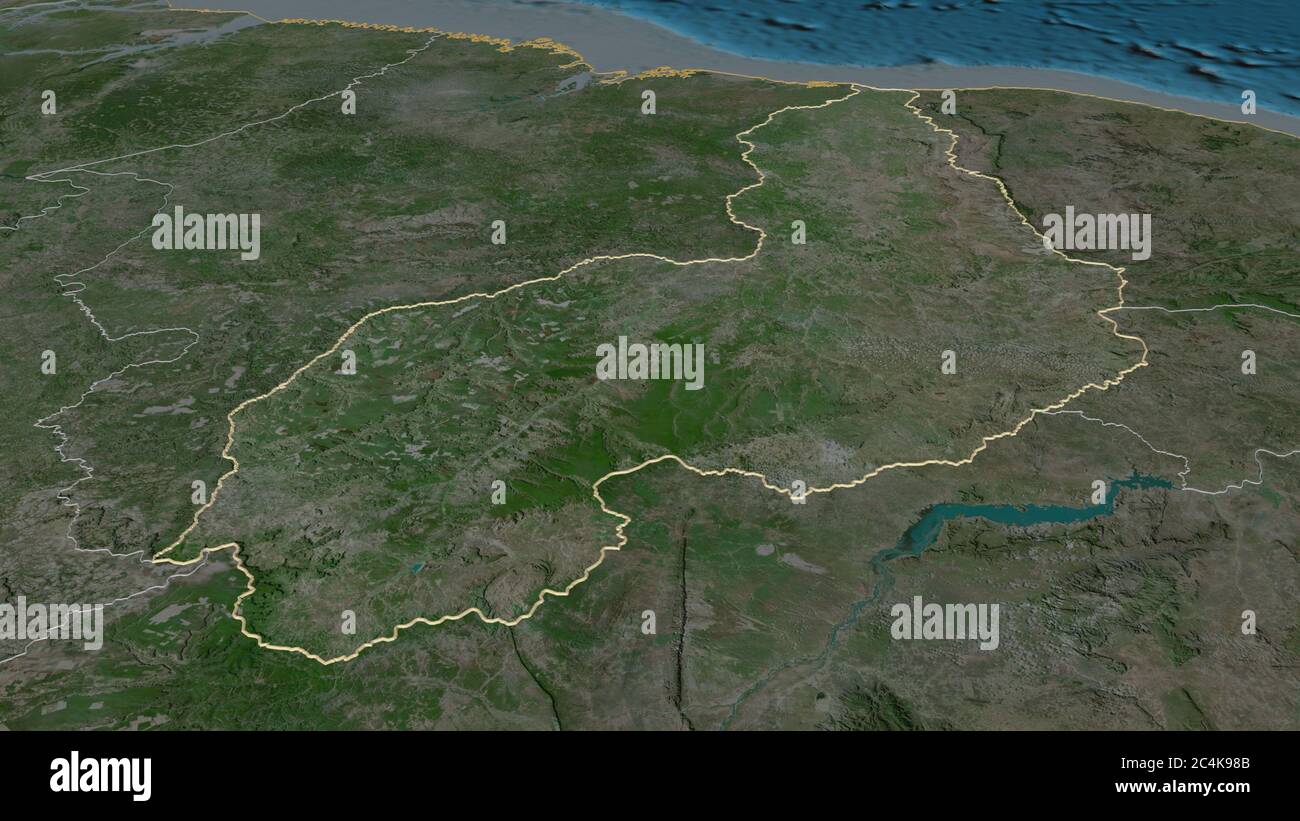 Zoom in on Piauí (state of Brazil) outlined. Oblique perspective ...