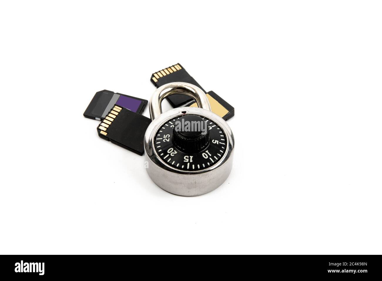 a collection of computer memory cards with a lock signifying data ...