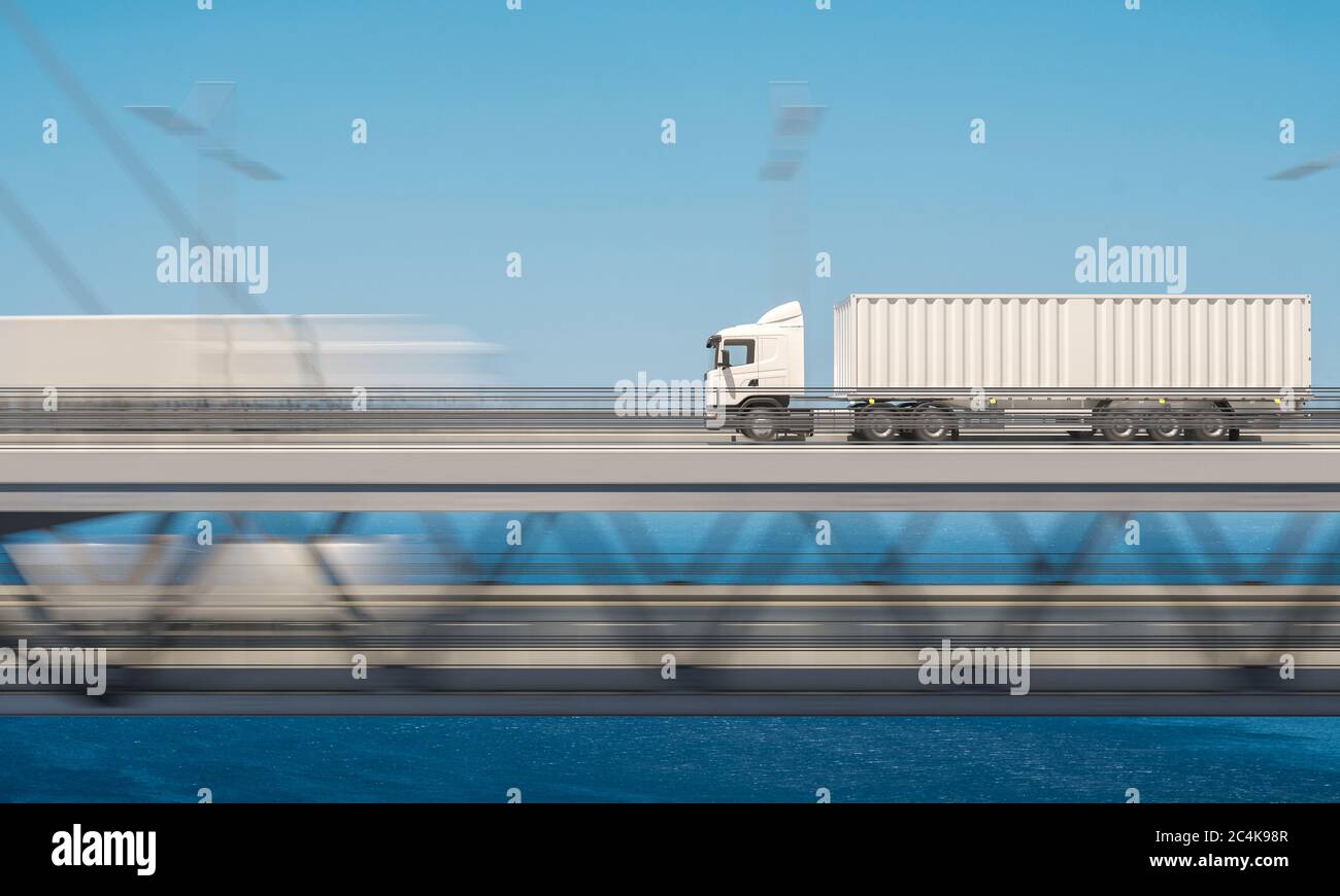 Side View of Double Decker Bridge with Commercial Vehicles Stock Photo ...