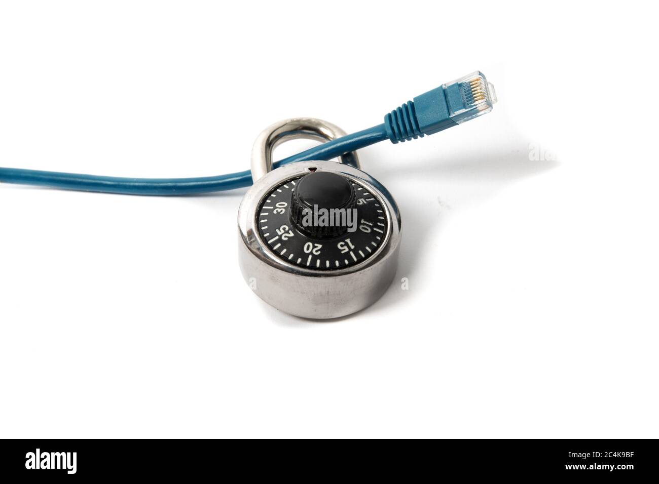a lock around a network LAN cable signifying keeping computer hackers ...