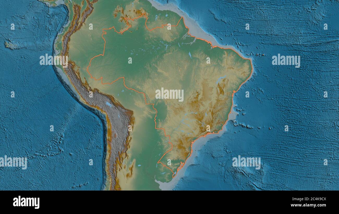 Outlined shape of the Brazil area. Topographic relief map with surface ...