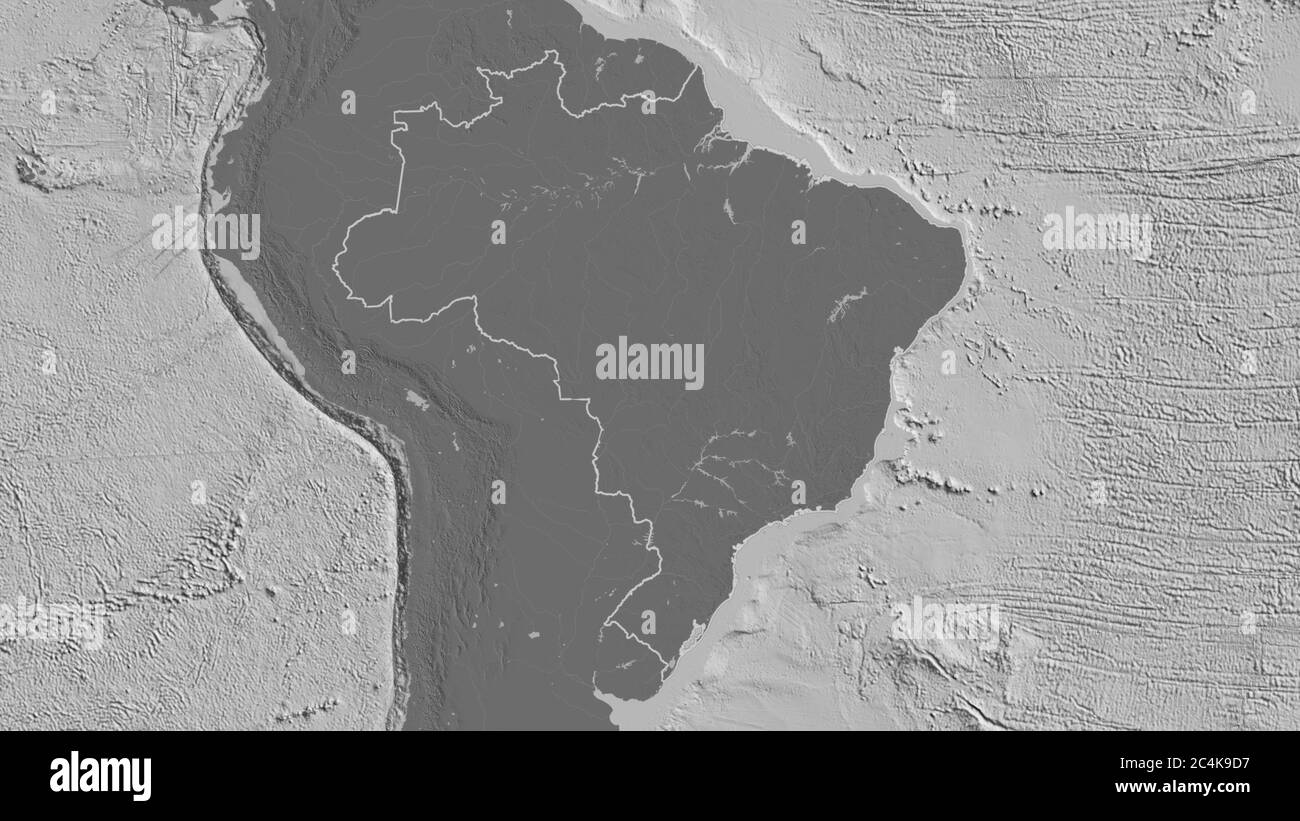 Outlined shape of the Brazil area. Bilevel elevation map with surface ...