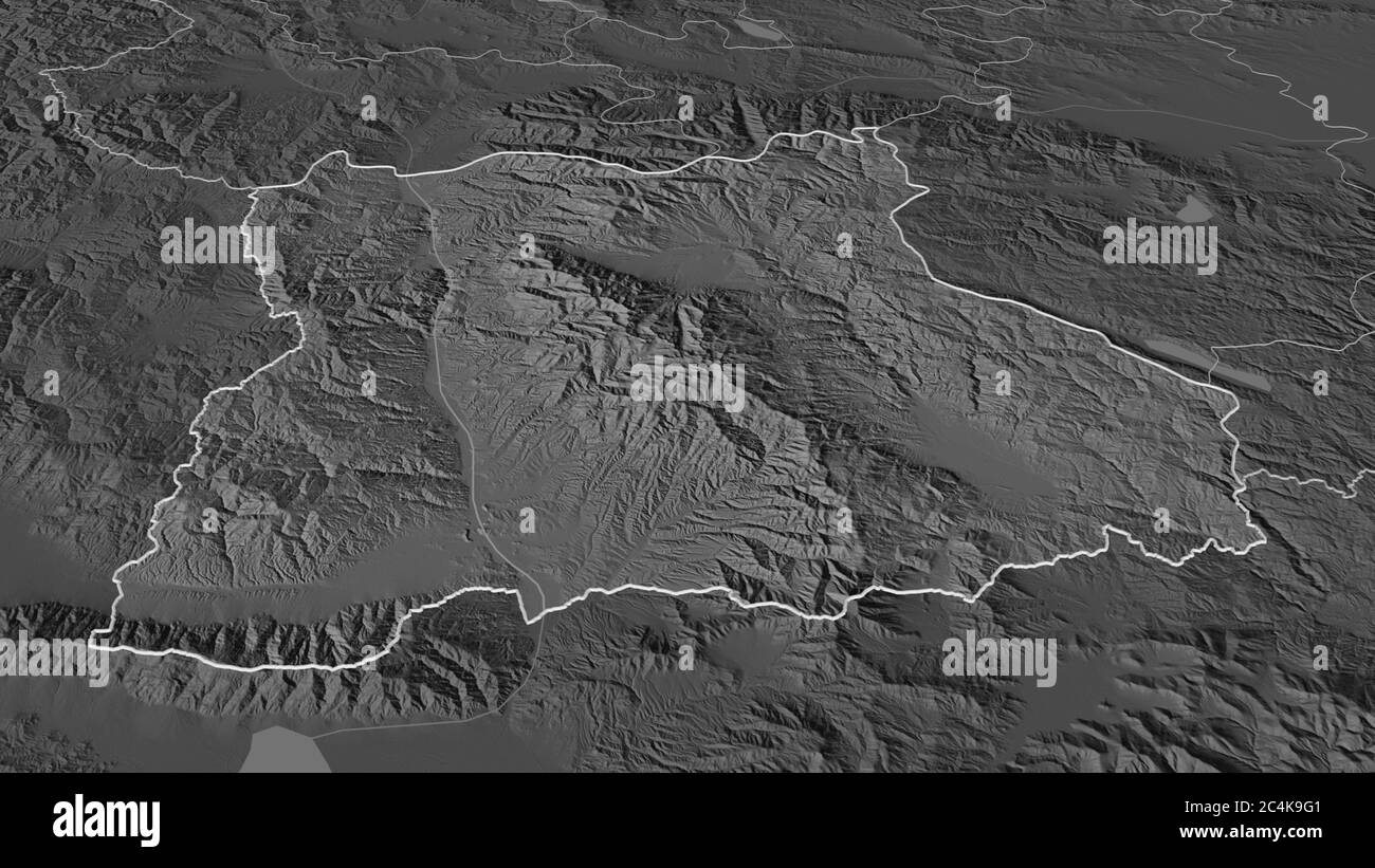 Zoom in on Blagoevgrad (province of Bulgaria) outlined. Oblique ...