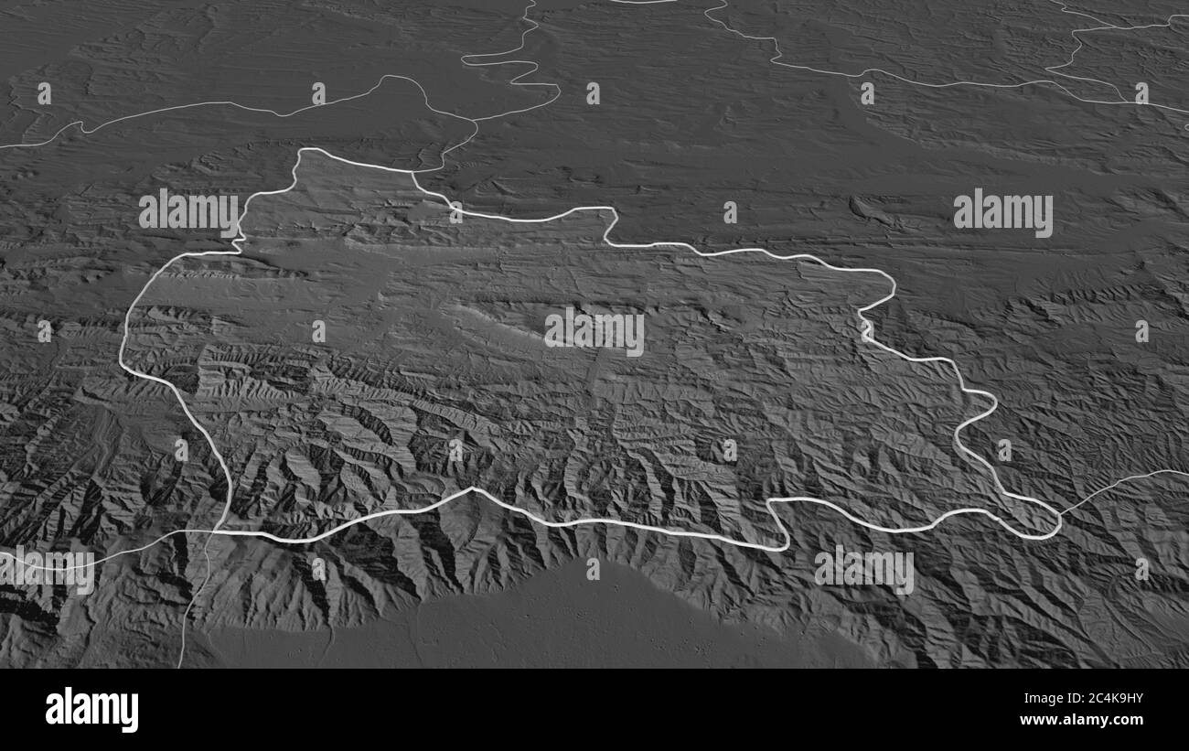 Zoom in on Gabrovo (province of Bulgaria) outlined. Oblique perspective ...