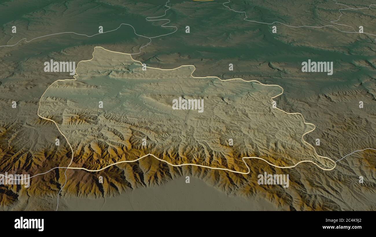 Zoom in on Gabrovo (province of Bulgaria) outlined. Oblique perspective ...