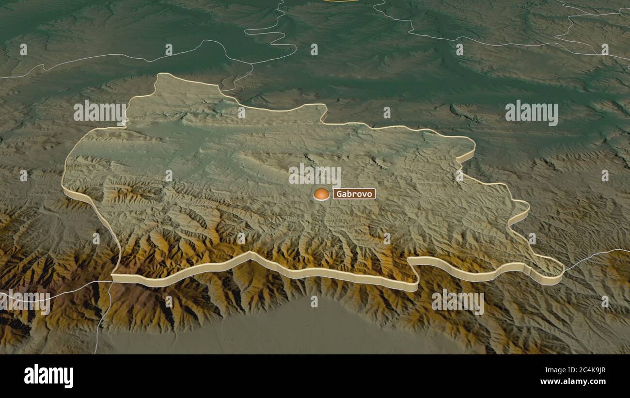 Zoom in on Gabrovo (province of Bulgaria) extruded. Oblique perspective ...