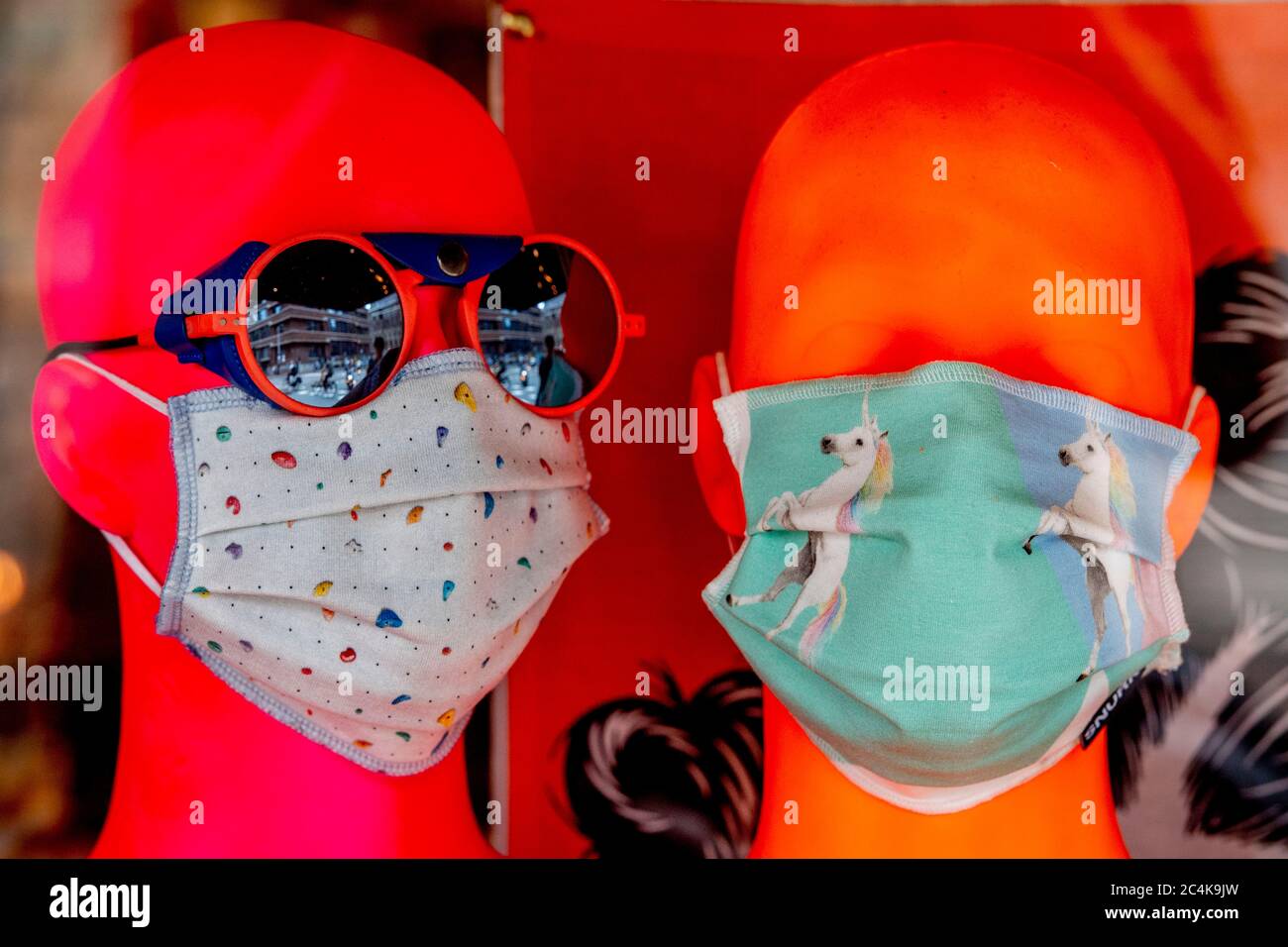 Mannequins displaying face masks with original prints offered for sale ...