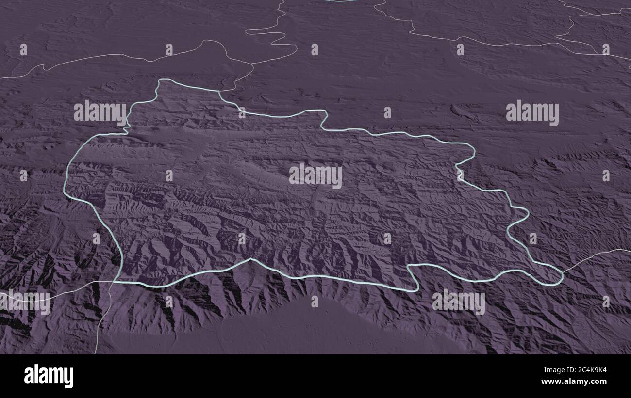 Zoom in on Gabrovo (province of Bulgaria) outlined. Oblique perspective ...