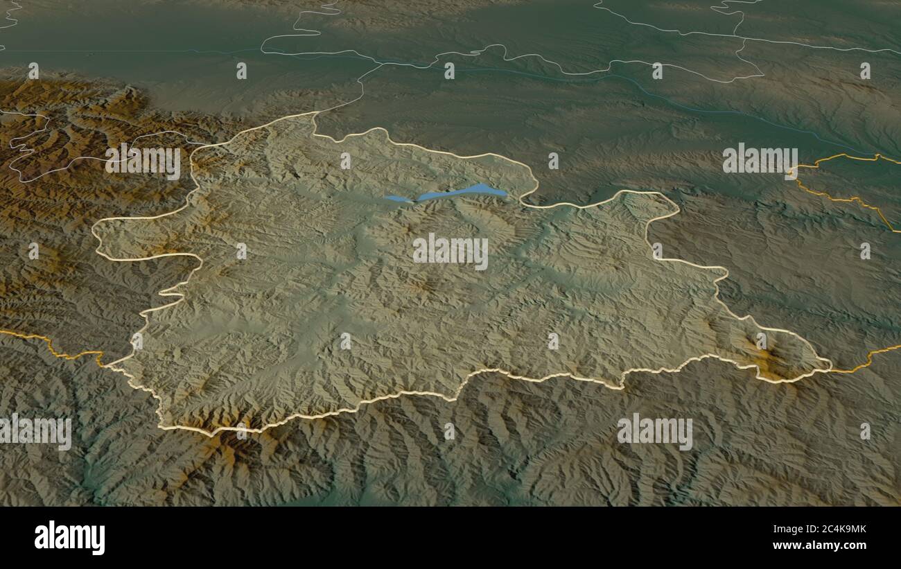 Zoom in on Kardzhali (province of Bulgaria) outlined. Oblique ...