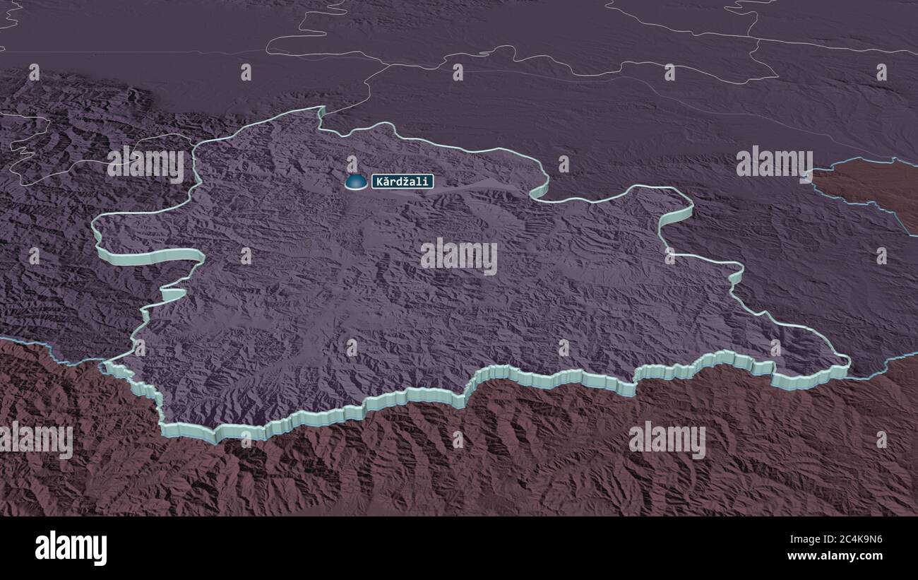 Zoom in on Kardzhali (province of Bulgaria) extruded. Oblique ...