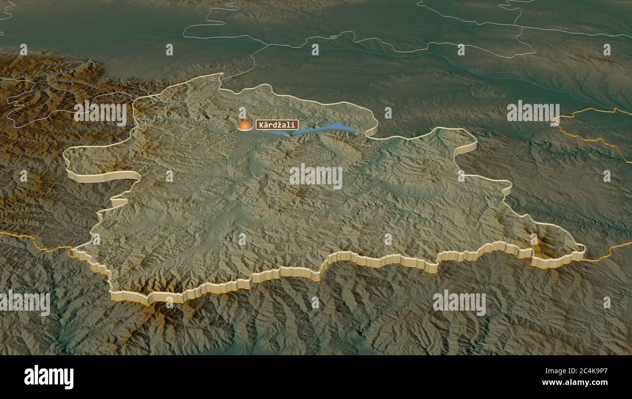 Zoom in on Kardzhali (province of Bulgaria) extruded. Oblique ...