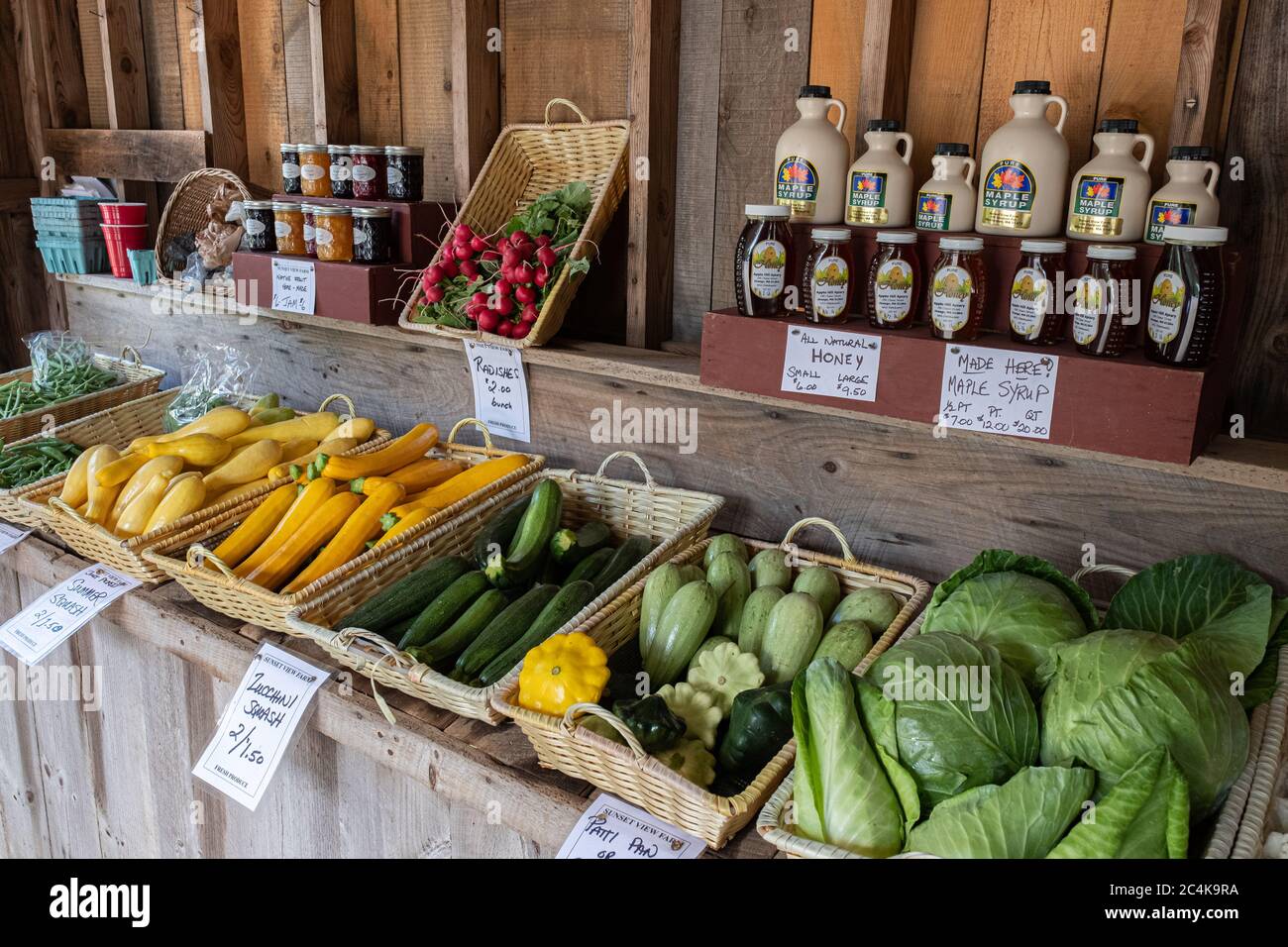 A local fruit and vegetable stand in a rural town in Massachusetts ...